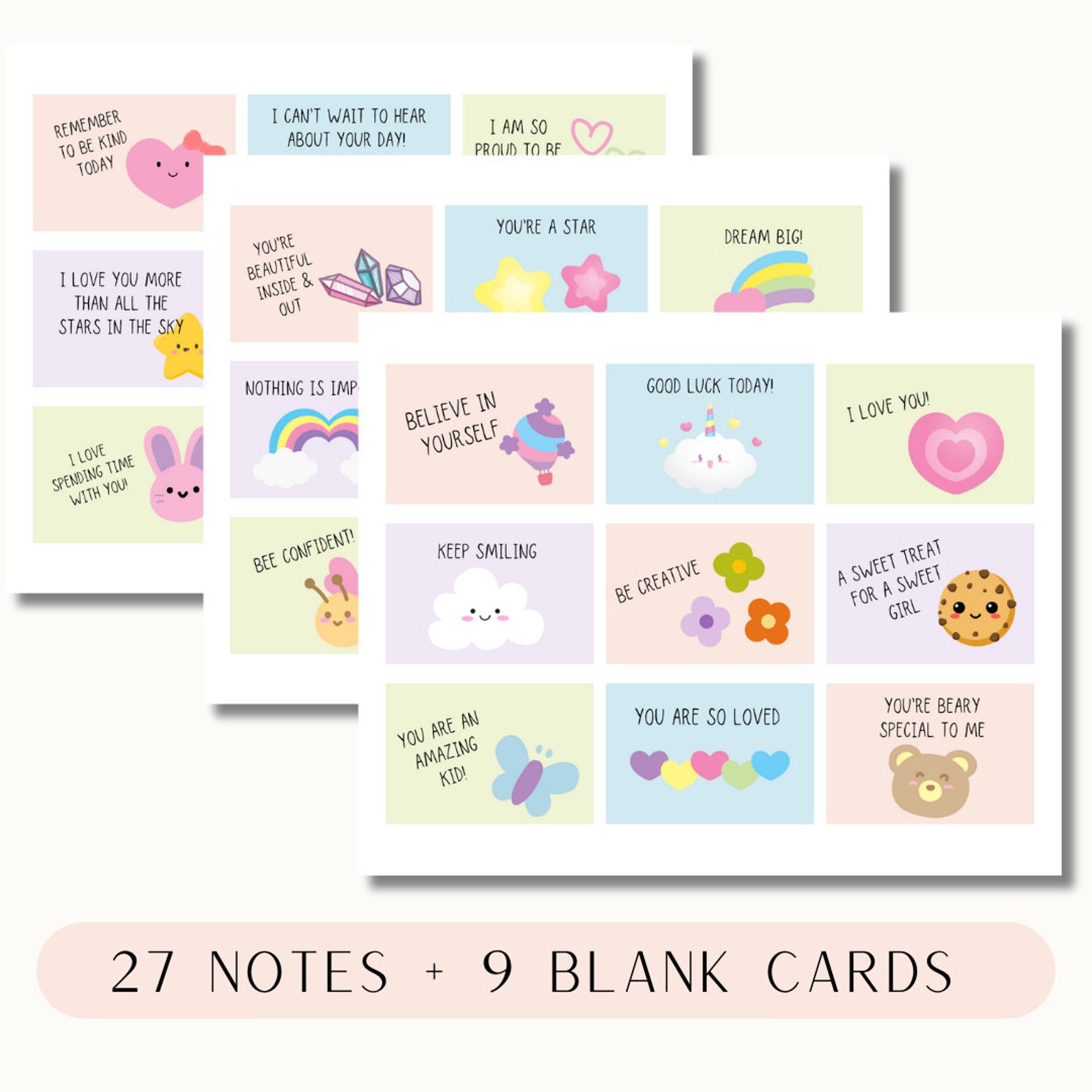 Lunch Box Notes for Kids, Lunchbox Notes for Girls, Positive ...