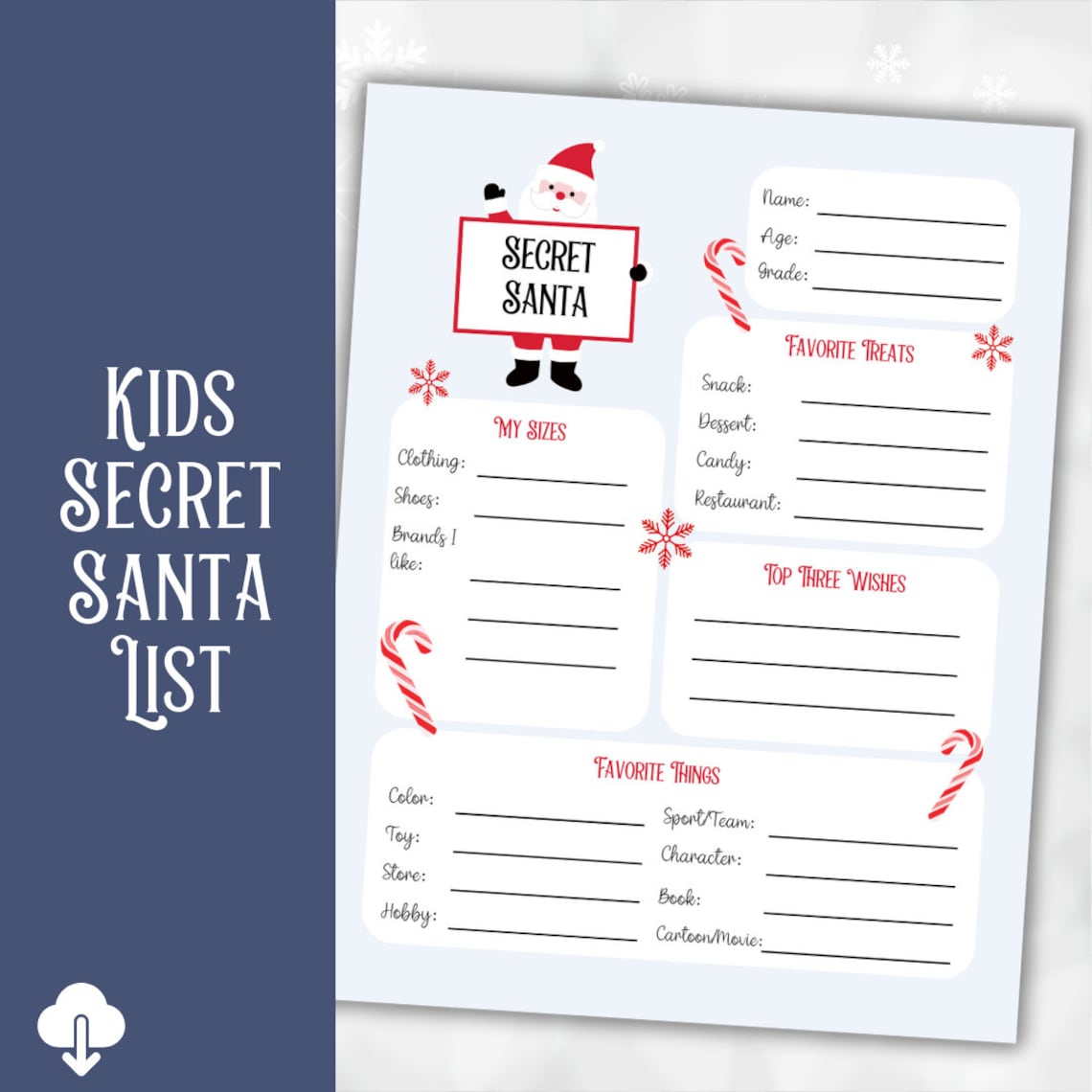 Kids Secret Santa List, Secret Santa Questionnaire for Kids, Secret ...
