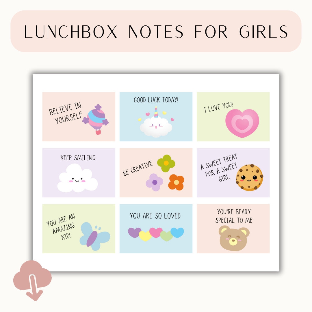 Lunch Box Notes for Kids, Lunchbox Notes for Girls, Positive ...