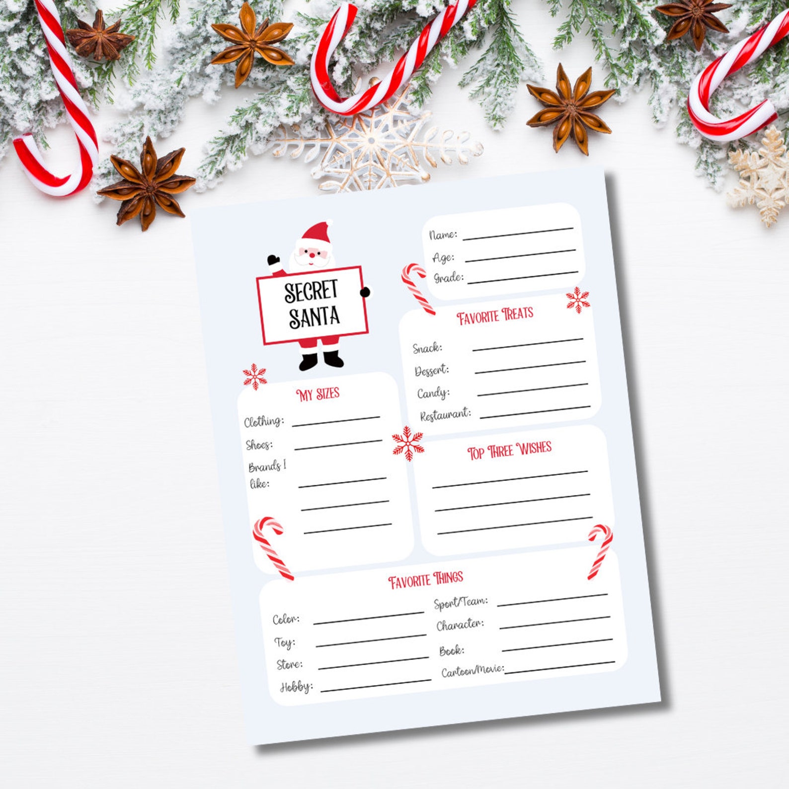 Kids Secret Santa List, Secret Santa Questionnaire for Kids, Secret ...