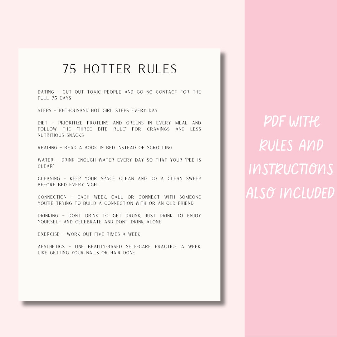 75 HOTTER Challenge Printable, Easy Challenge Tracker, Meal Planner, 75 ...