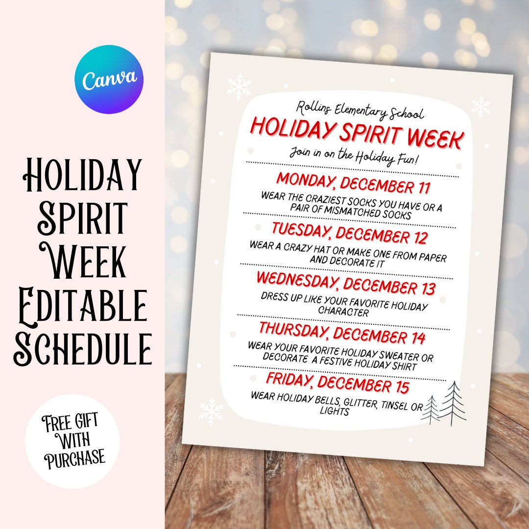 December School Spirit Week Itinerary Schedule, Christmas Winter School ...