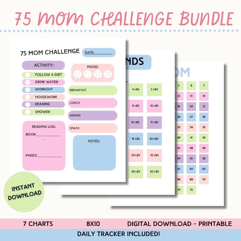 75 Mom Challenge Printable, Spring and Summer Weight Loss, Easy ...