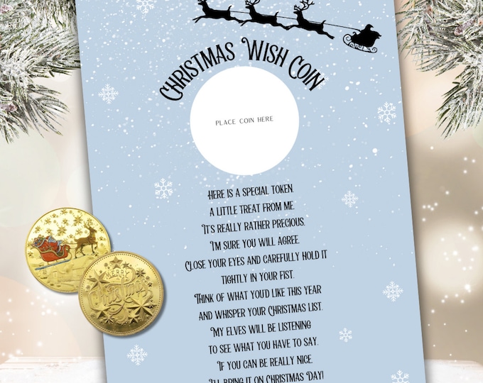 Santa Christmas Wish Coin Printable, Chocolate Coin Wish, Kid Friendly ...