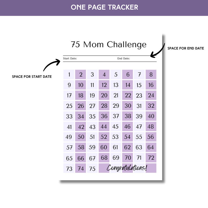 75 Mom Editable Challenge Printable Purple Easy Challenge - Etsy