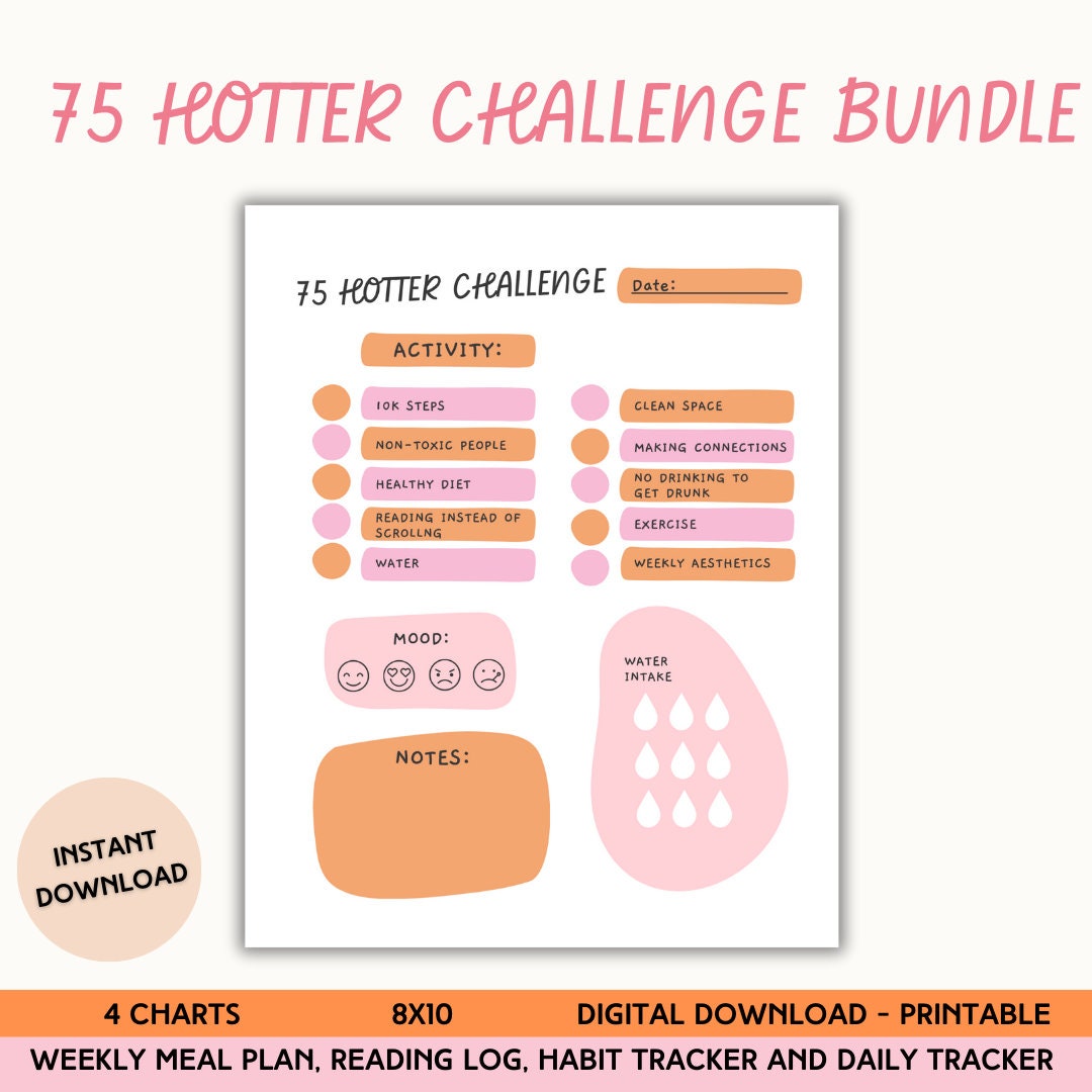 75 Hotter Challenge Bundle, 75 Hot, Tiktok Challenge Bundle, Aesthetic ...