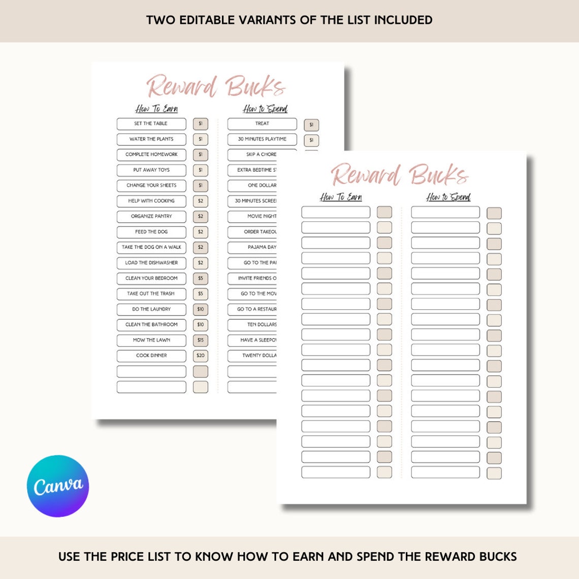 Editable Mom Reward System - Mom Bucks - How to Earn - Mom Money - Kid ...