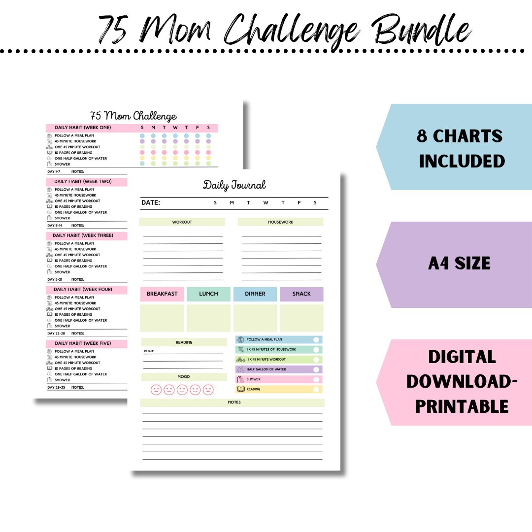 75 Mom Challenge Printable, New Years Weight Loss, Soft Challenge, 75 ...