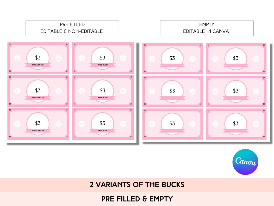 Editable Reward Bucks for Kids Play Money Pretend Money - Etsy