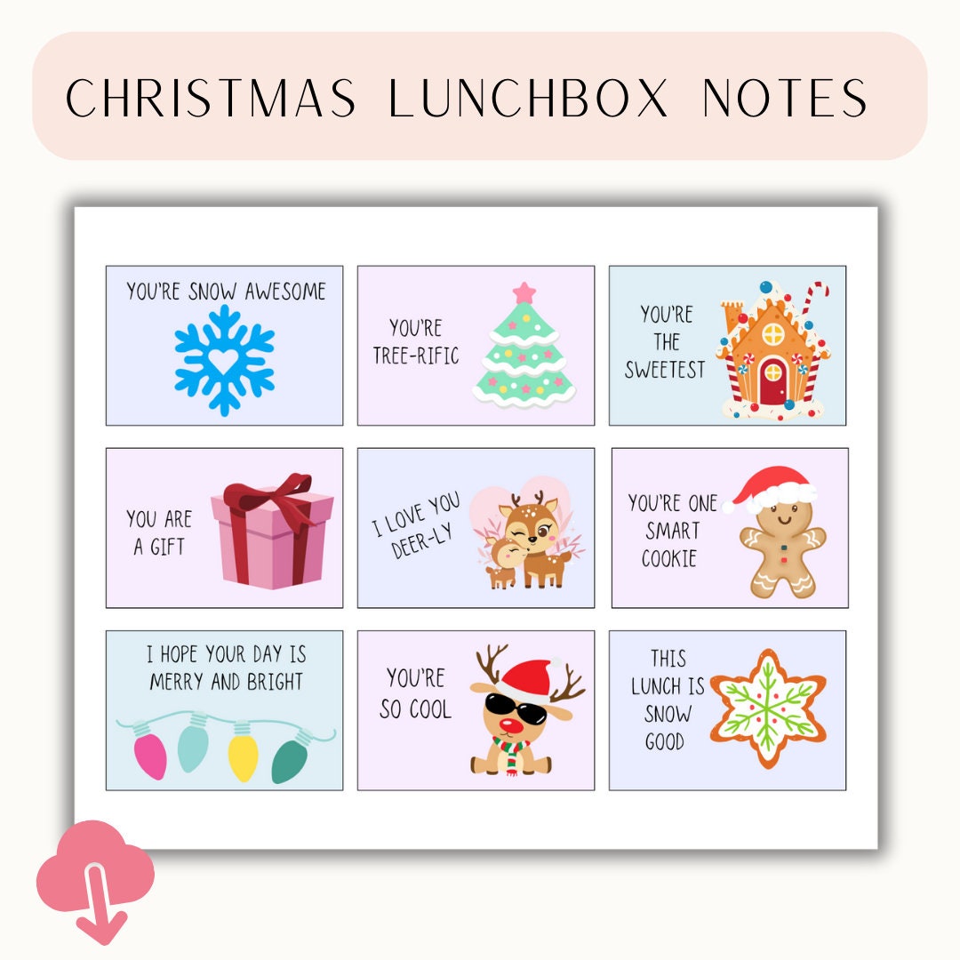 Lunch Box Notes for Kids, Lunchbox Notes for Christmas, Positive ...