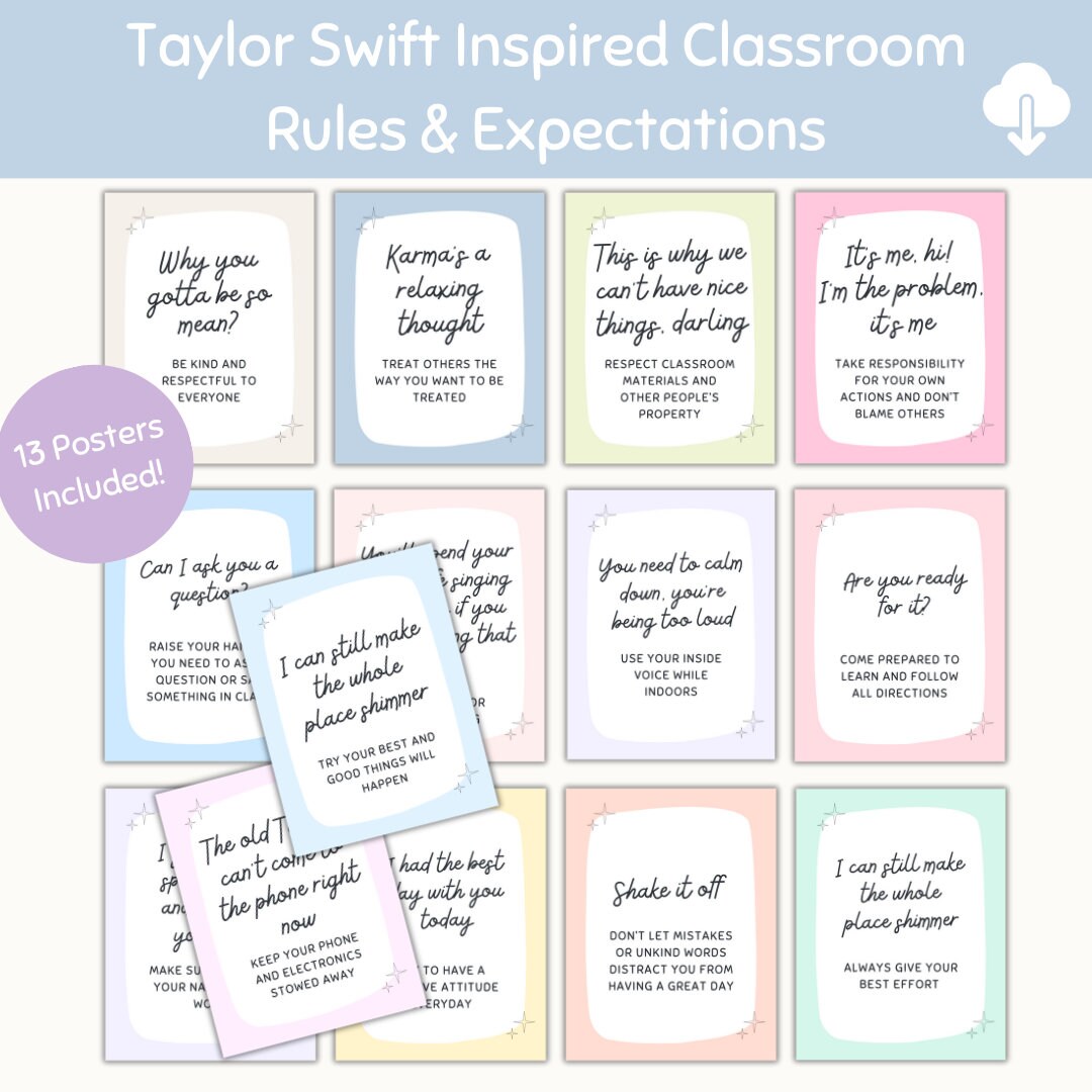 Swift Classroom Rule Poster Decor, Taylor Swift Inspired Classroom ...