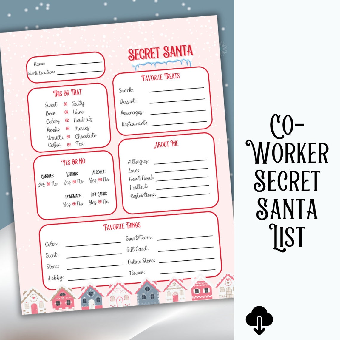 Co-worker Secret Santa Questionnaire, Office Secret Santa, Printable ...