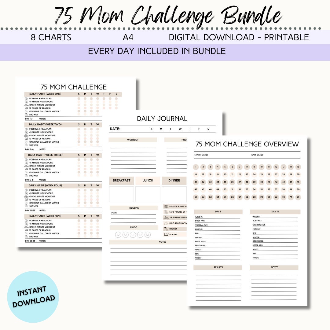 75 Mom Challenge Printable, Spring and Summer Weight Loss, Easy ...