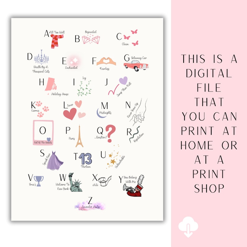 Swiftie Abcs, Alphabet Nursery Print, Taylor Swift Themed Nursery Wall ...