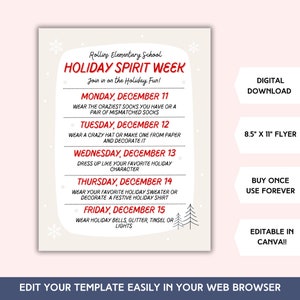 December School Spirit Week Itinerary Schedule, Christmas Winter School ...