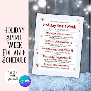 December School Spirit Week Itinerary Schedule, Christmas Winter School ...