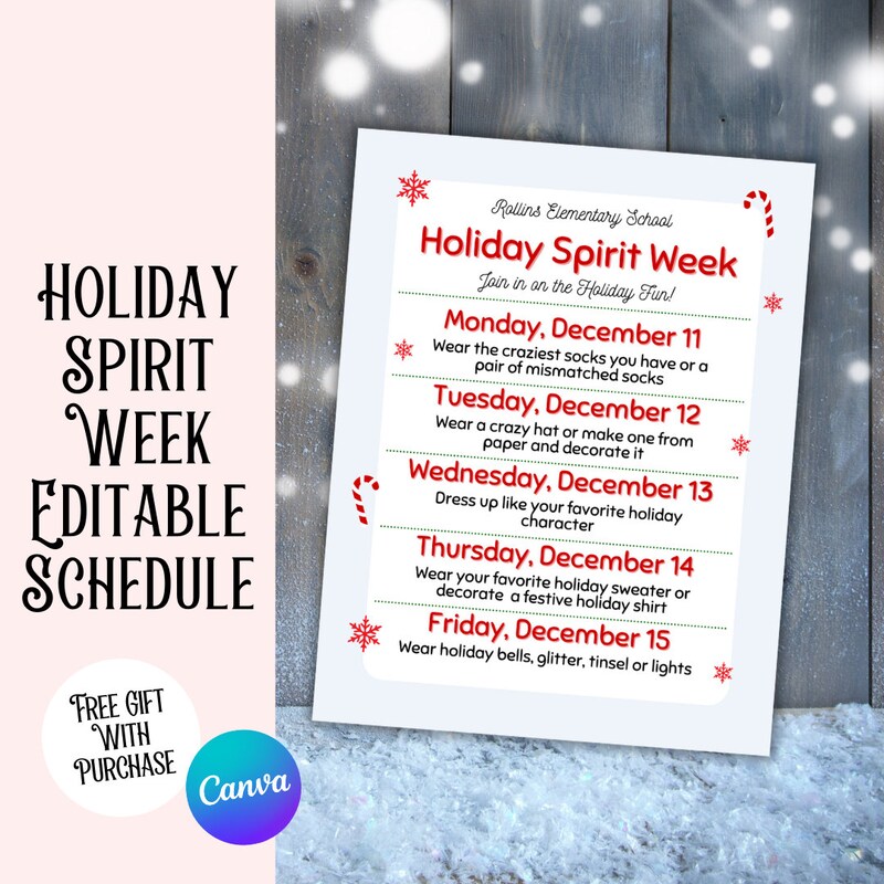 Holiday Spirit Week Flyer - Etsy