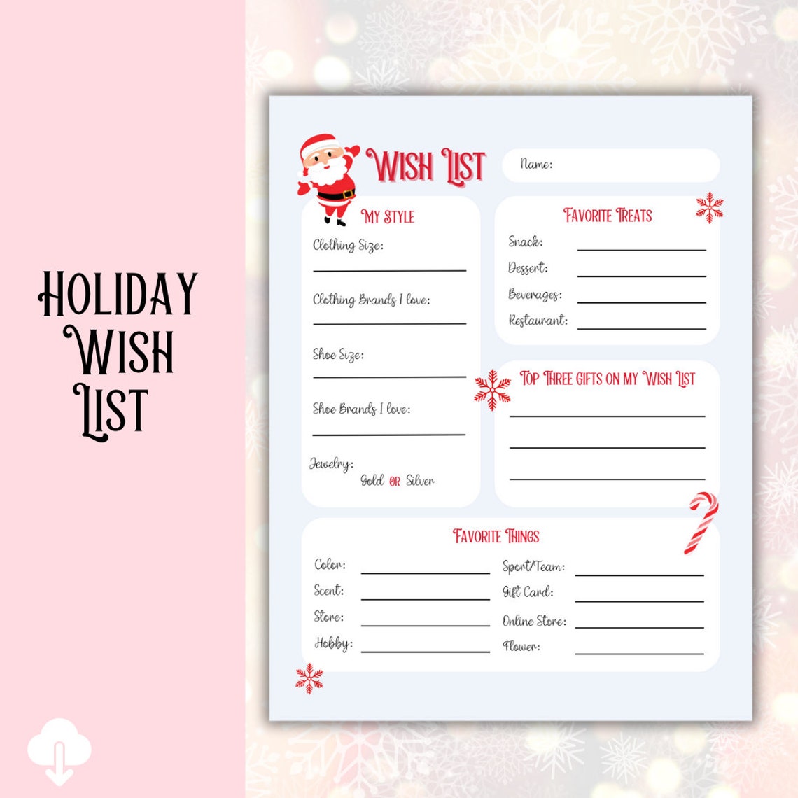 Adult Christmas Wish List, Christmas Questionnaire, Printable Christmas ...