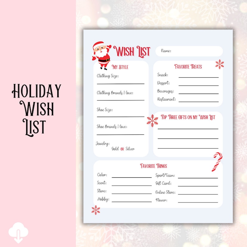 Adult Christmas Wish List, Christmas Questionnaire, Printable Christmas ...