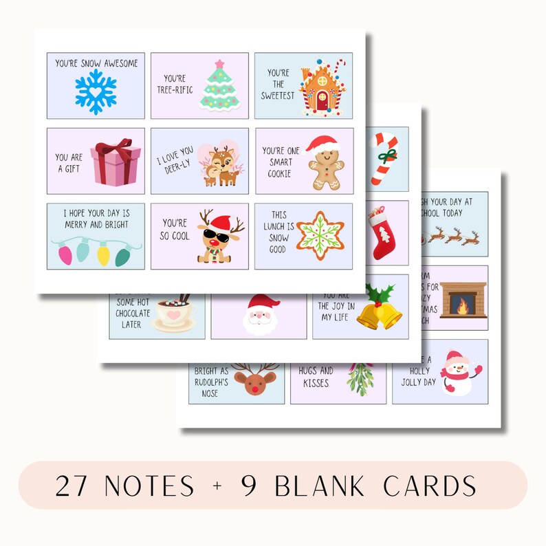 Lunch Box Notes for Kids, Lunchbox Notes for Christmas, Positive ...