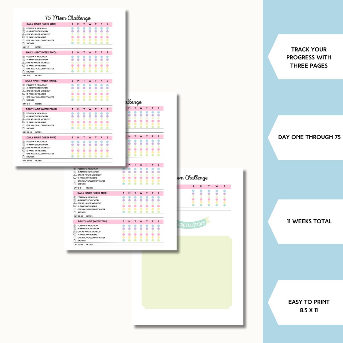75 Mom Challenge Printable, Spring and Summer Weight Loss, Easy ...