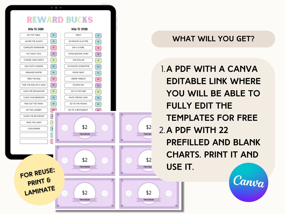 Editable Mom Reward System Mom Bucks How to Earn Mom - Etsy