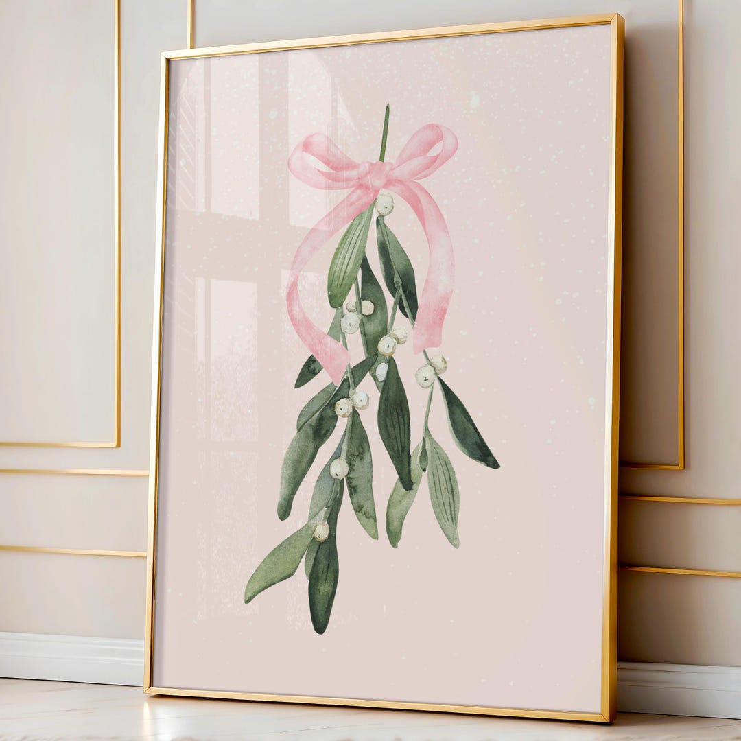 Coquette Pink Mistletoe Print With Bows, Girly Christmas, Love Shack ...