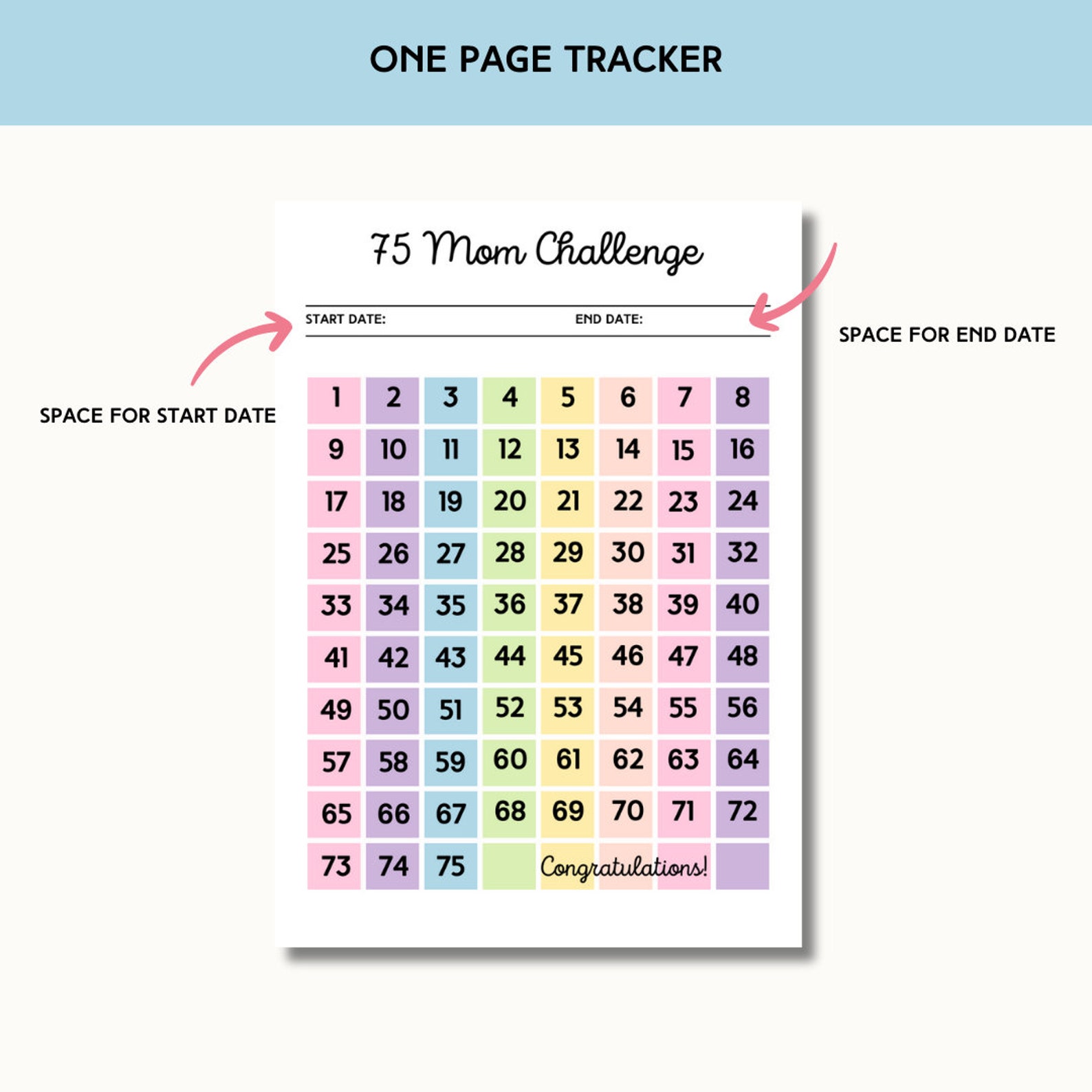 75 Mom Challenge Printable, Spring and Summer Weight Loss, Easy ...