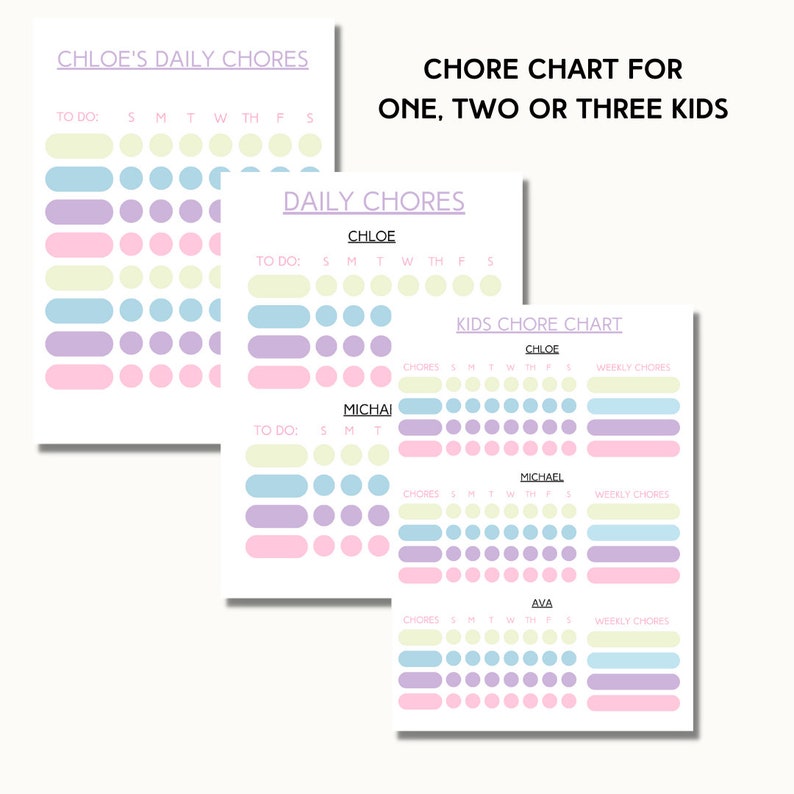 Editable Chore Chart for Multiple Kids, Daily Checklist, Canva Editable ...