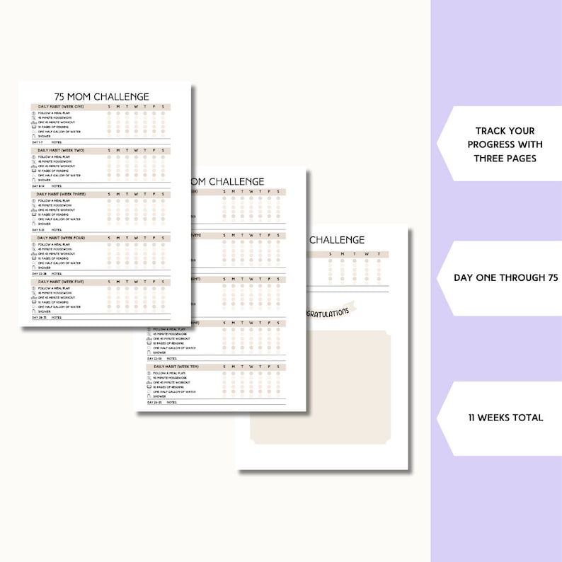 75 Mom Challenge Printable, New Years Weight Loss, Easy Challenge Tracker, Meal Planner, 75 Mom ...