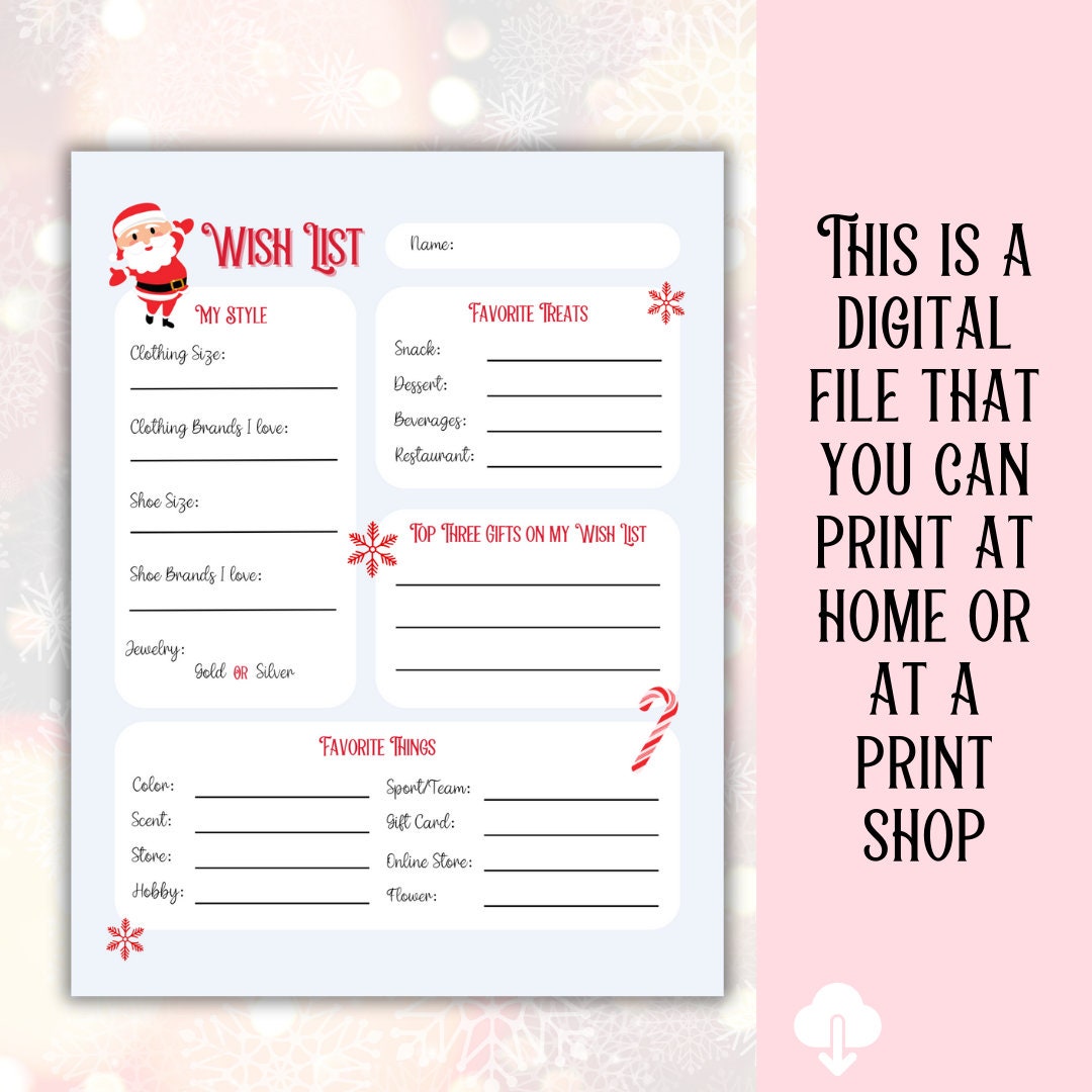 Adult Christmas Wish List, Christmas Questionnaire, Printable Christmas ...