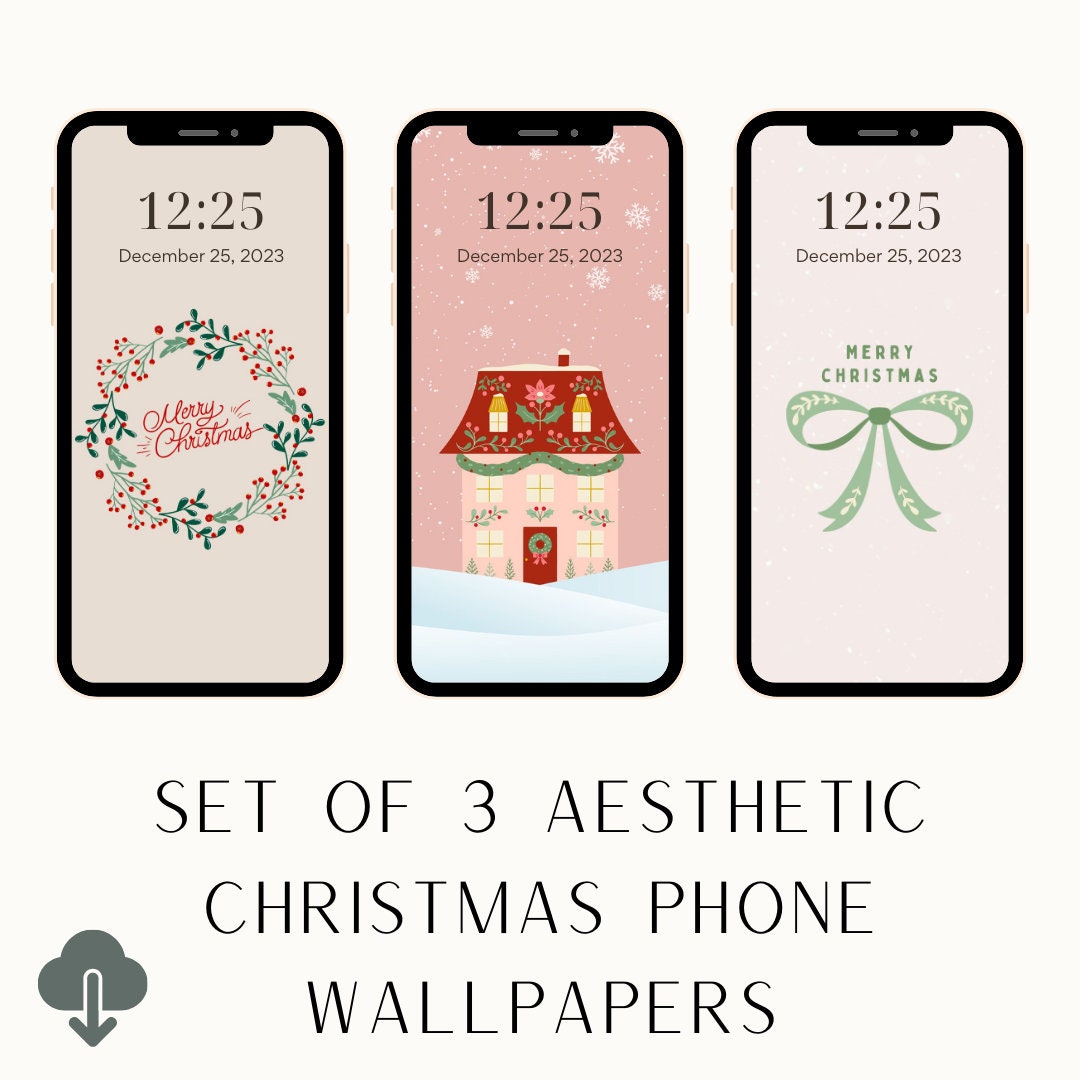 Set of 3 Aesthetic Christmas Phone Wallpapers Aesthetic Holiday, Cute ...