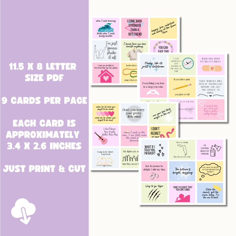 Taylor Swift Affirmation Cards Set of 63, Digital Download Bundle ...