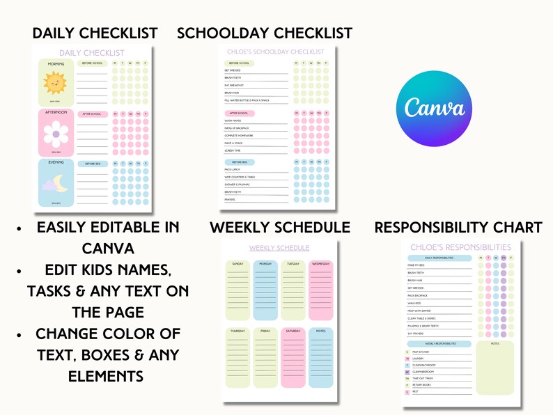 Editable Chore Chart for Multiple Kids Daily Checklist Canva - Etsy UK