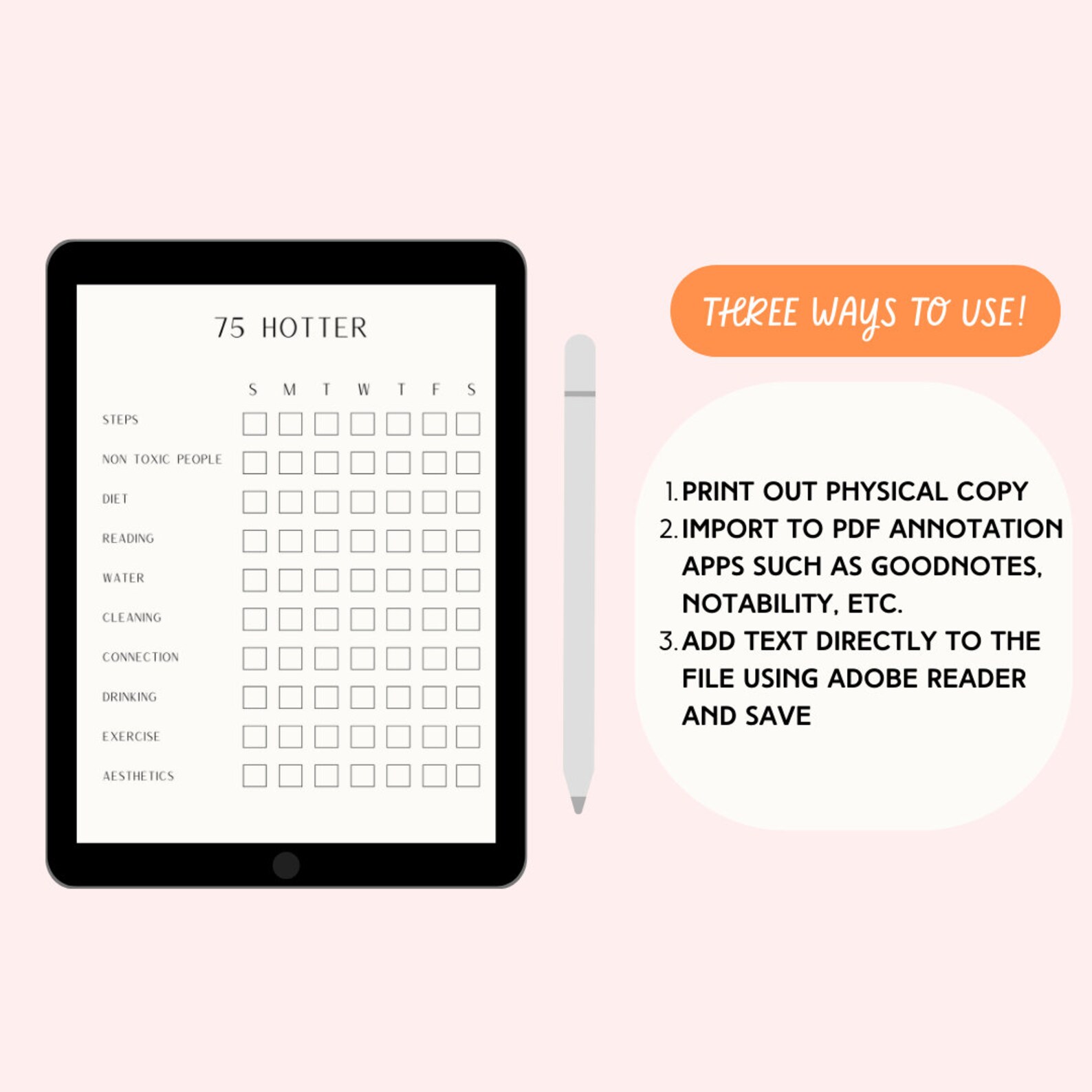 75 HOTTER Challenge Printable, Easy Challenge Tracker, Meal Planner, 75 ...