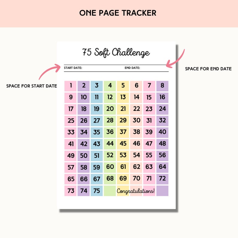 75 Soft Challenge Tracker Printable Editable, New Years Weight Loss ...