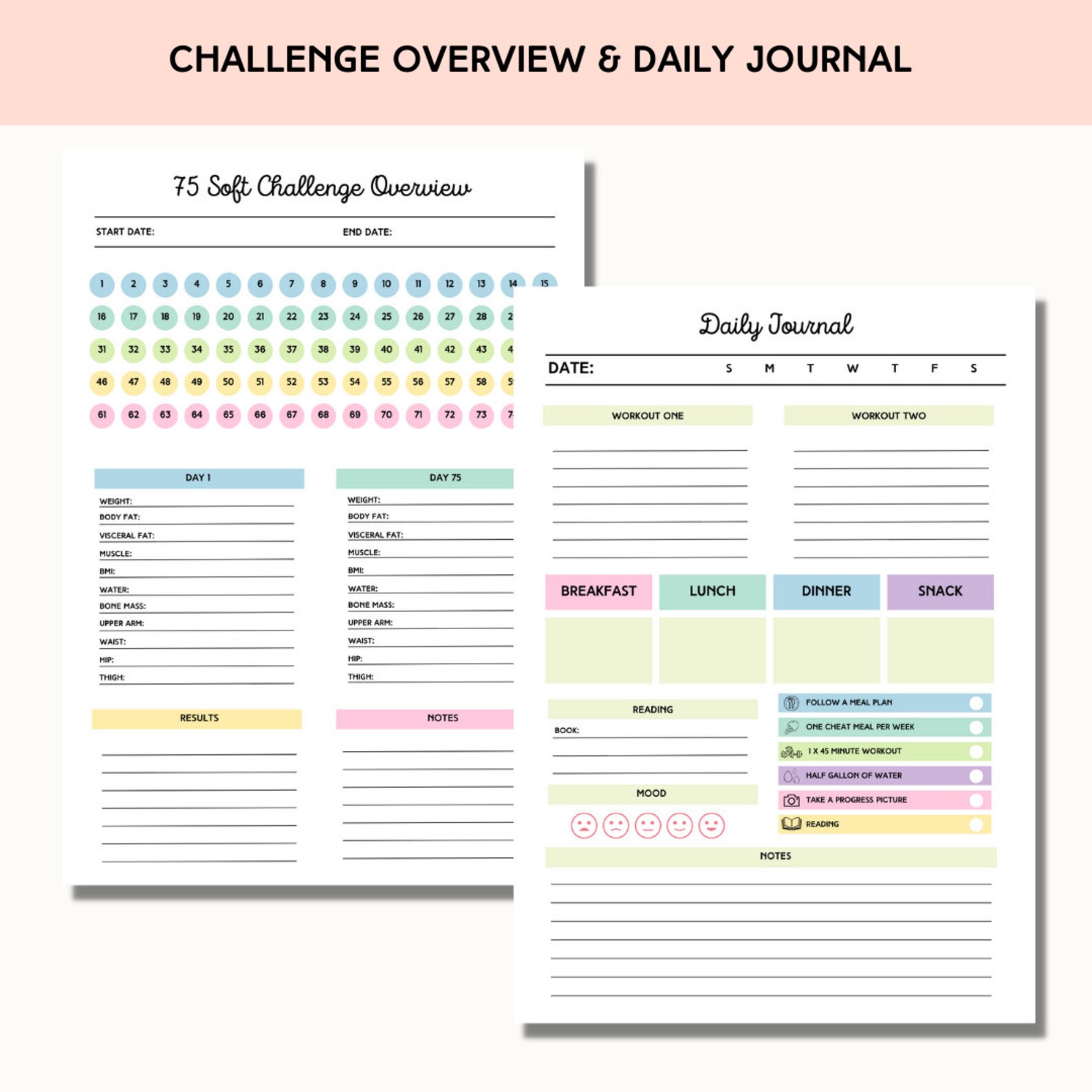 75 Soft Challenge Tracker Printable Editable, New Years Weight Loss ...