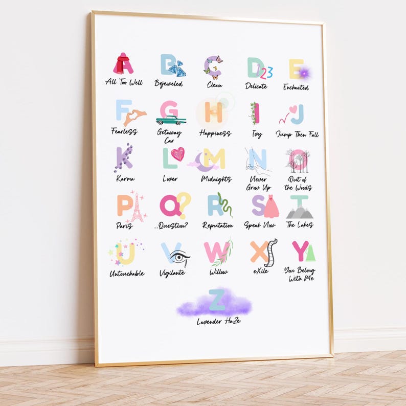 Swift Inspired Alphabet Poster, Playroom Taylor Inspired Decor, Playful ...