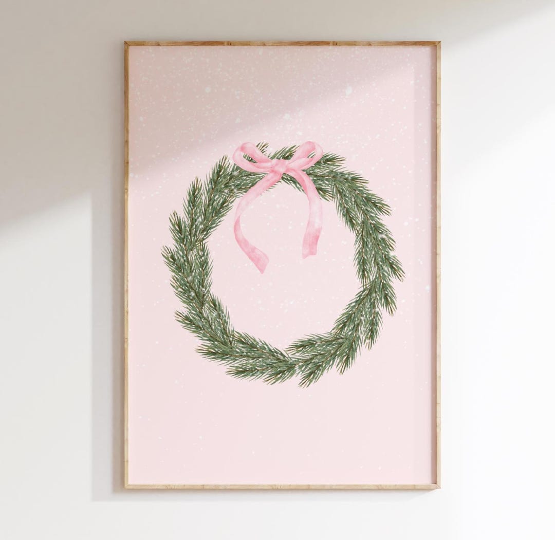 Coquette Wreath With Bows Print, Girly Christmas, Love Shack Christmas ...
