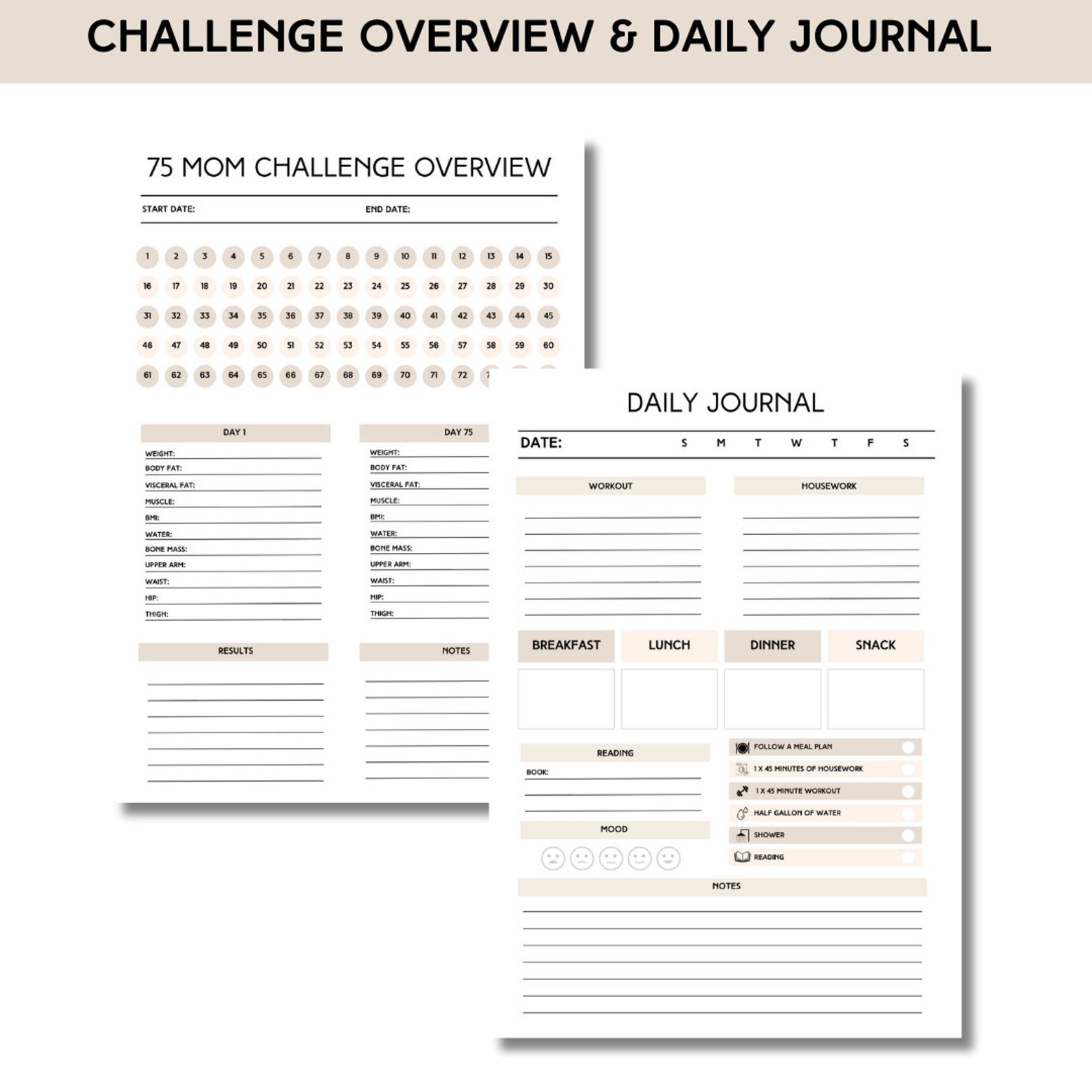 75 Mom Editable Challenge Printable, New Years Weight Loss, Easy ...