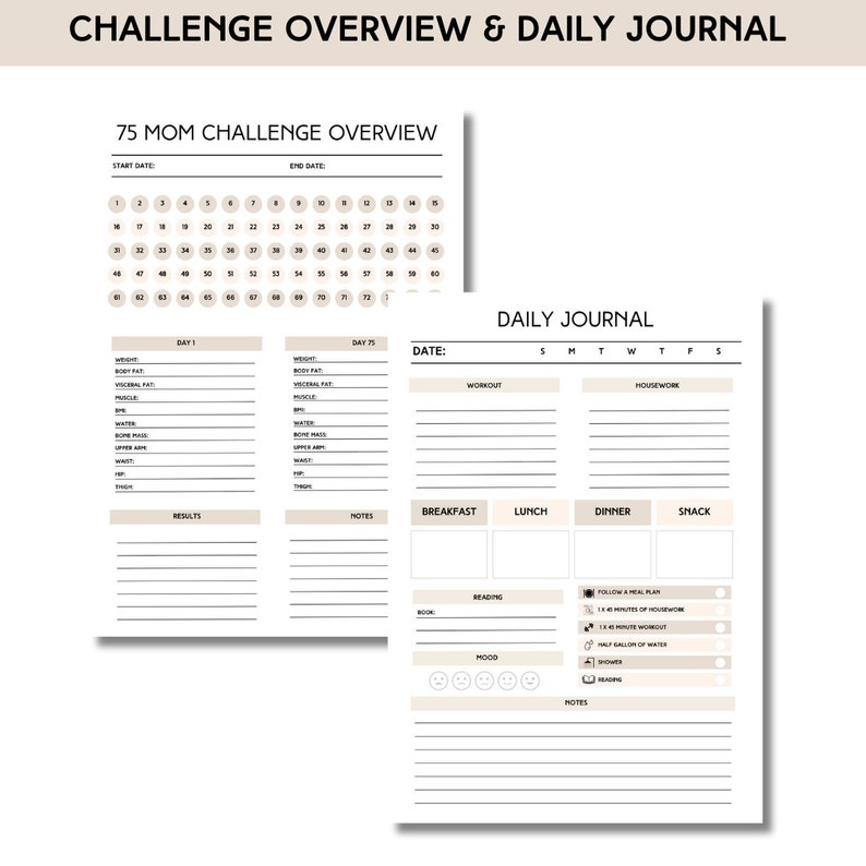 75 Mom Editable Challenge Printable, New Years Weight Loss, Easy ...