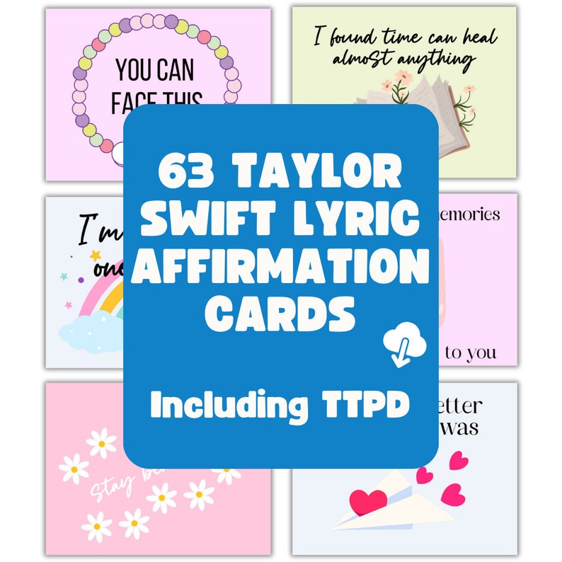 Taylor Swift Affirmation Cards Set of 63, Digital Download Bundle ...