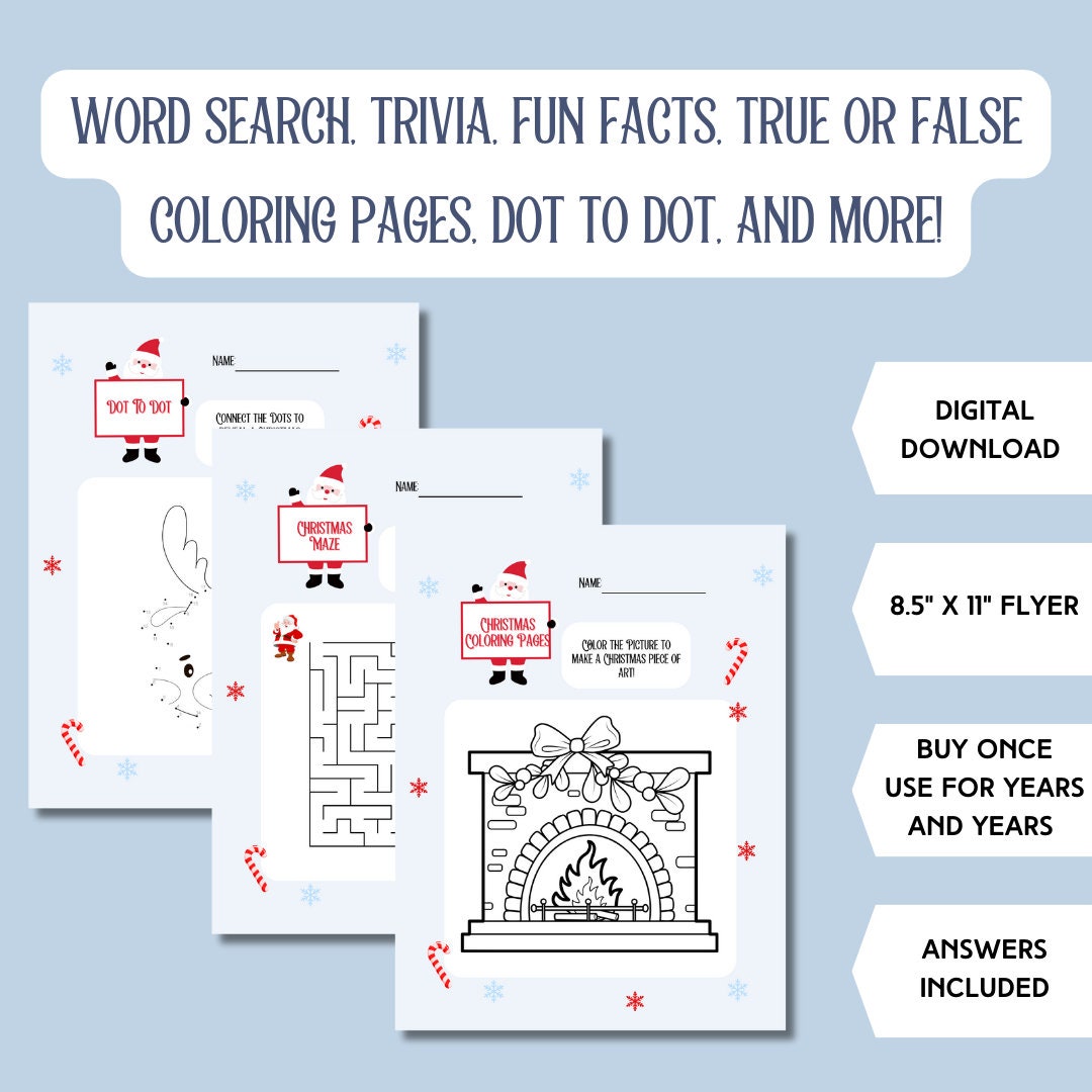 Christmas Games Activities Printable Bundle, Christmas Coloring, Thank ...