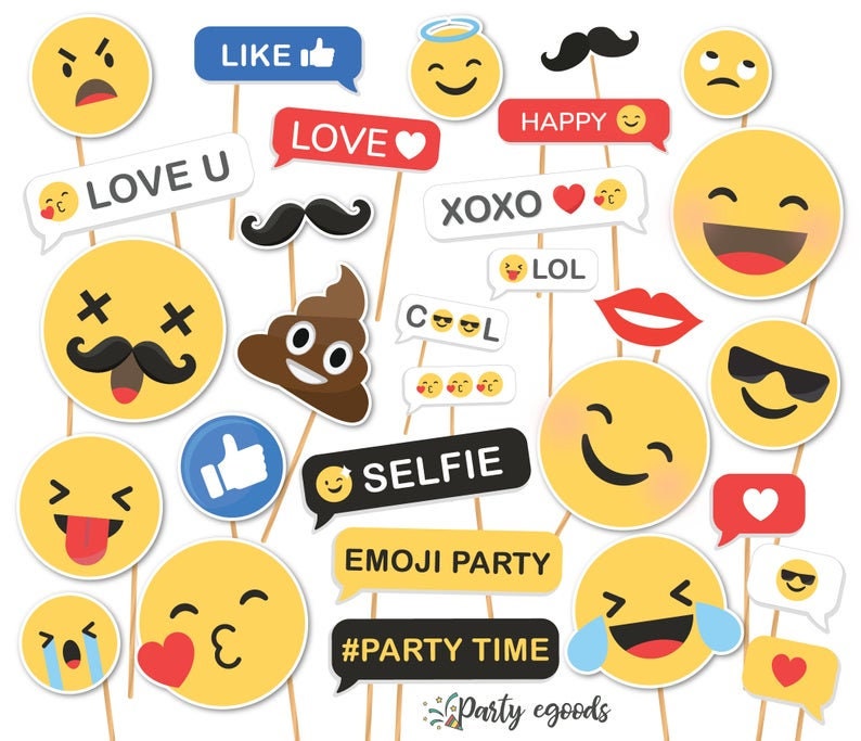 Emoji Photo Booth Props, Yellow Instant Download Photo Booth Props ...