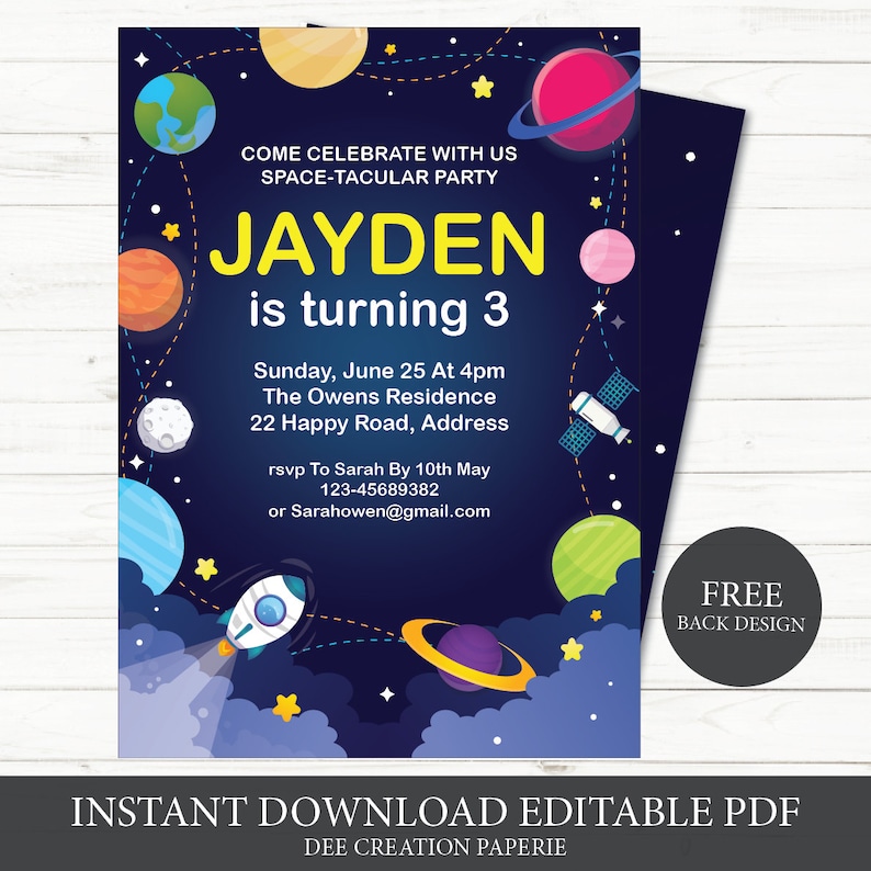Outer Space Kids Birthday Invitations, Solar System Kids Birthday ...