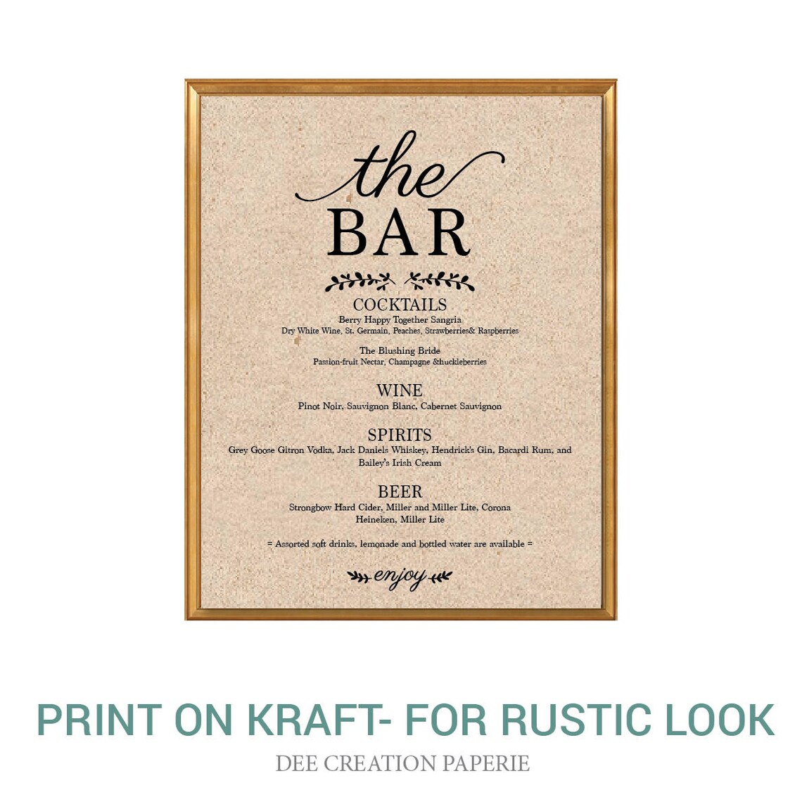 Editable Bar Menu Sign Editable Sign Drinks Menu Sign Reception Sign ...