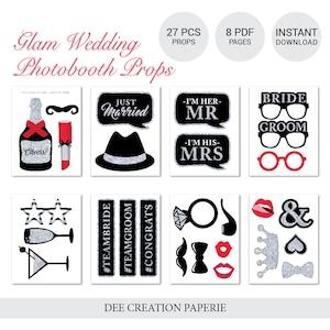 Printable Wedding Photobooth Props - Glam Wedding Photo Booth Props ...