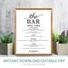 Editable Bar Menu Sign Editable Sign Drinks Menu Sign Reception Sign ...