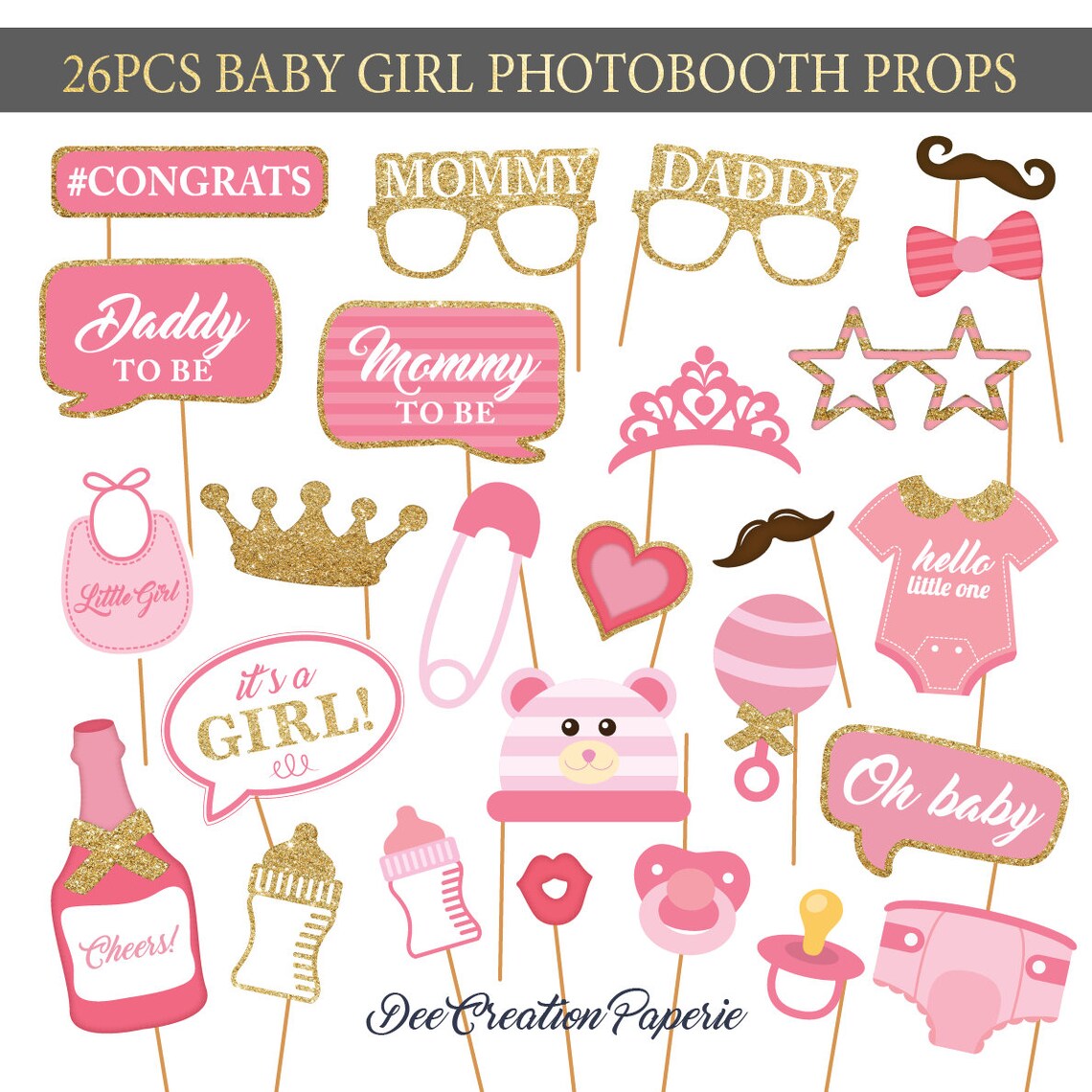 Printable Baby Girl Shower Photobooth Props - Baby Girl Photo Booth ...