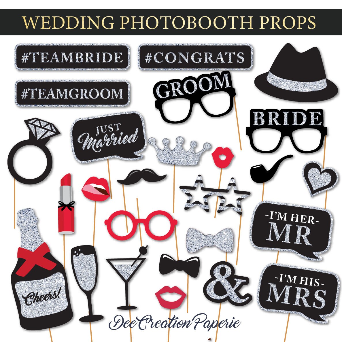 Printable Wedding Photobooth Props Glam Wedding Photo Booth | Etsy